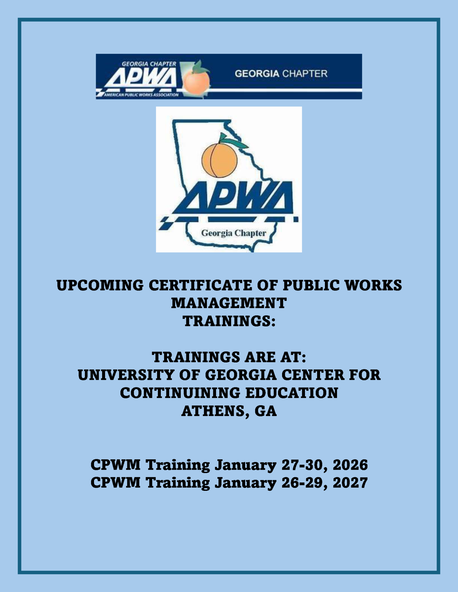 Certificate of Public Works Management Trainings – Save the Date – APWA ...